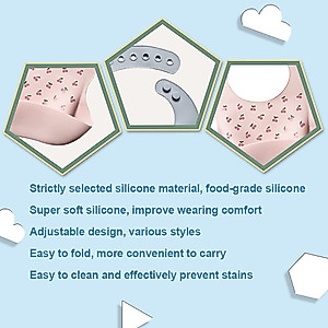 Ovelzurea Silicone Baby Bibs for Babies & Toddlers，Food Grade Silicone Bibs for Girls and Boys， BPA-free Waterproof Bib, Easy to Wipe，Adjustable, 2PCS