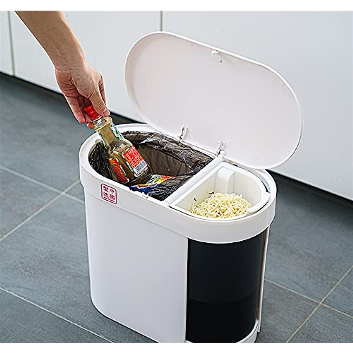 CANMNT Trash Can Plastic Tea Bucket Home with Lid Dry and Wet Separation Trash Can Kitchen Waste Drain Waste Bins Tea Residue Filter Bucket Trash Can Wastebasket