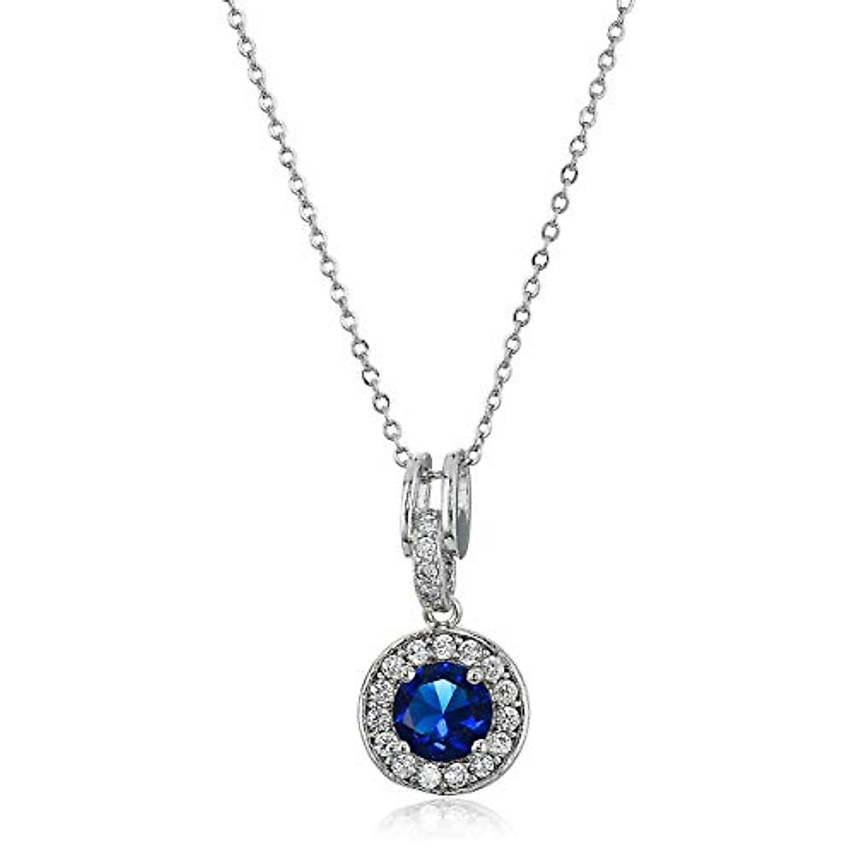 Crystalline Azuria Round Blue Simulated Sapphire Zirconia Crystals Set Pendant Necklace 18 inches Earrings Bracelet 18K White Gold Plated for Women