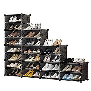 KOUSI 40-Pairs Shoe Rack for Entryway Shoe Storage Space Saver Plastic Shoe Organizer Narrow Standing Expandable for Heels, Boots, Slippers,Black