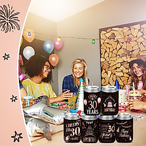 Nitial 24 Pcs Rose Gold 30th Birthday Can Sleeves to 30 Years Can Neoprene Cooler 30th Birthday Decorations 30th Birthday Party Favors Supplies Birthday Gift for Women Men