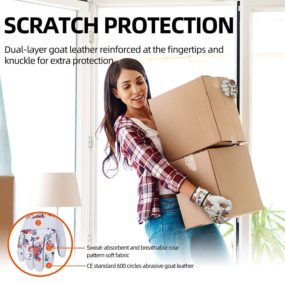 Vgo... 1Pair Gardening Gloves for Women, Goatskin leather Thorn Proof Working Gloves for Weeding, Digging, Raking, Pruning and Planting,Touchscreen (M,White,GA3561)