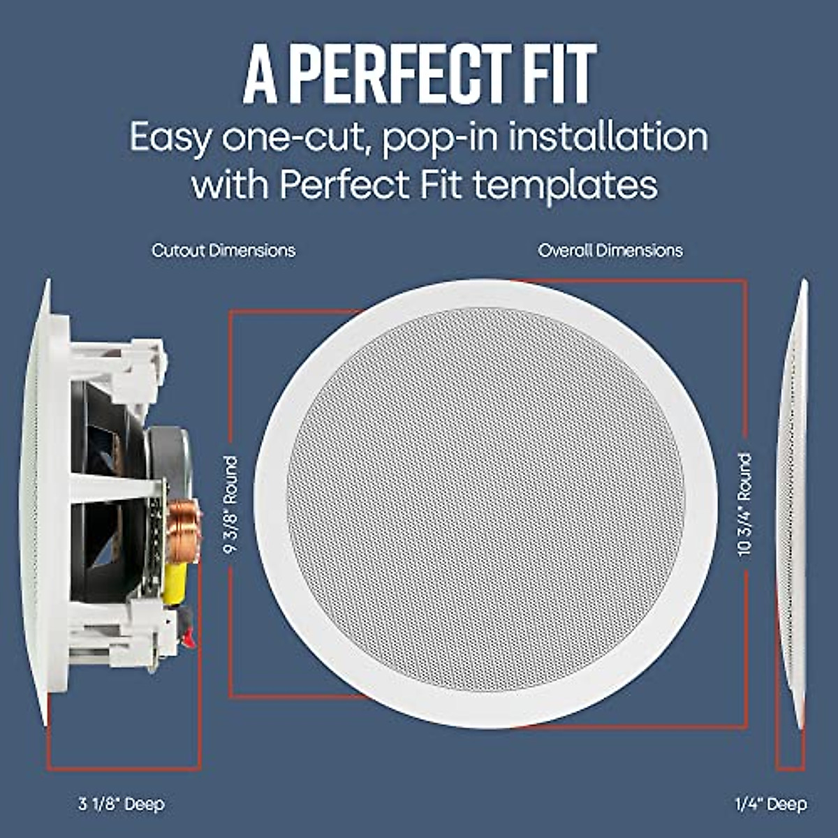 Polk Audio RC80i 2-way Premium In-Ceiling 8" Round Speakers, Set of 2 Perfect for Damp and Humid Indoor/Outdoor Placement - Bath, Kitchen, Covered Porches (White, Paintable-Grille)