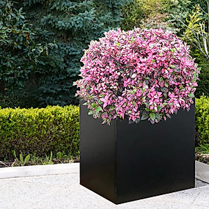 Galvanized Steel Planter Box Black Metal Planter Large Square Indoor Outdoor Planters Cube Steel Heavy Duty Flower Pot 20Inch Powder Coating Modern Commercial Residential for Patio, Deck, Yard, Garden