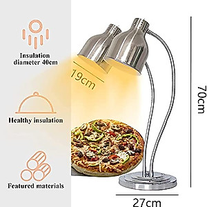 HNCXHX Food Heat Lamp,Commercial Food Warmers for Parties Buffets for Pizza Steak Fried Chicken, Double Head Multi-Directional Adjustment Catering Buffet Heat Lamp,Silver