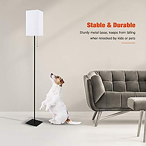 FIGDIFOR Floor Lamp, Floor Lamps for Living Room, Modern Standing Lamp Tall Lamp with Square Linen Shade, Simple Design Floor Lamp for Bedroom, Office, Kids Room, Reading Room, Bulb Included, Black