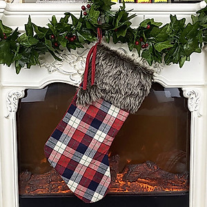 Christmas Stockings Personalized with Dog Paws Buffalo Plaid 18" Large Stocking Xmas Hanging Socks Red Set Modern Art Decor Set for Farmhouse Tree Fireplace Gifts Home Kitchen Car Season