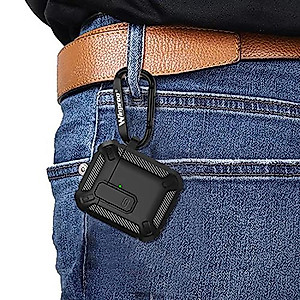 Winproo Armor Airpods 2nd & 1st Generation Case Cover with Lock Clip, Military Hard Shell Full-Body Shockproof Protective Case Skin with Keychain for Airpods 2nd & 1st Gen (Black)