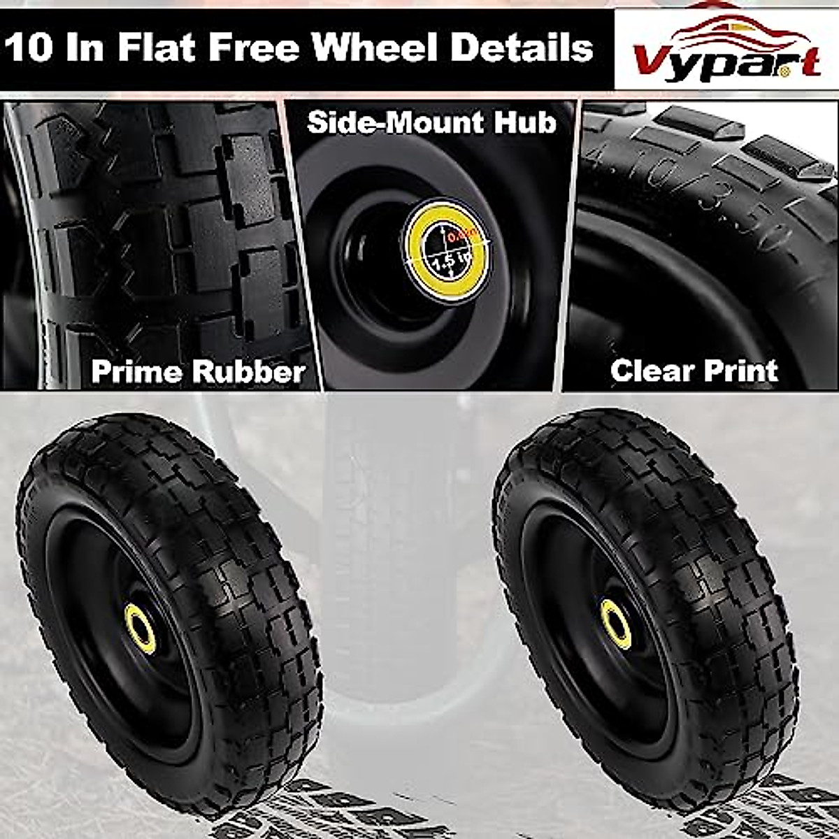 4.10/3.50-4 Tires Wheels Fit for Gorilla Cart 2 Pack 10 Inch Flat Free Wheels Puncture Resistant Tyre for Carts,Hand Truck,Dolly,Wagon,Wheelbarrow