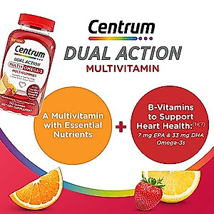 Centrum MultiGummies Multi+ Omega 3 Dual Action, Adult Multivitamin, Multivitamin/Multimineral/Omega 3 Supplement, Strawberry/Lemon/Orange Flavors - 110 Count
