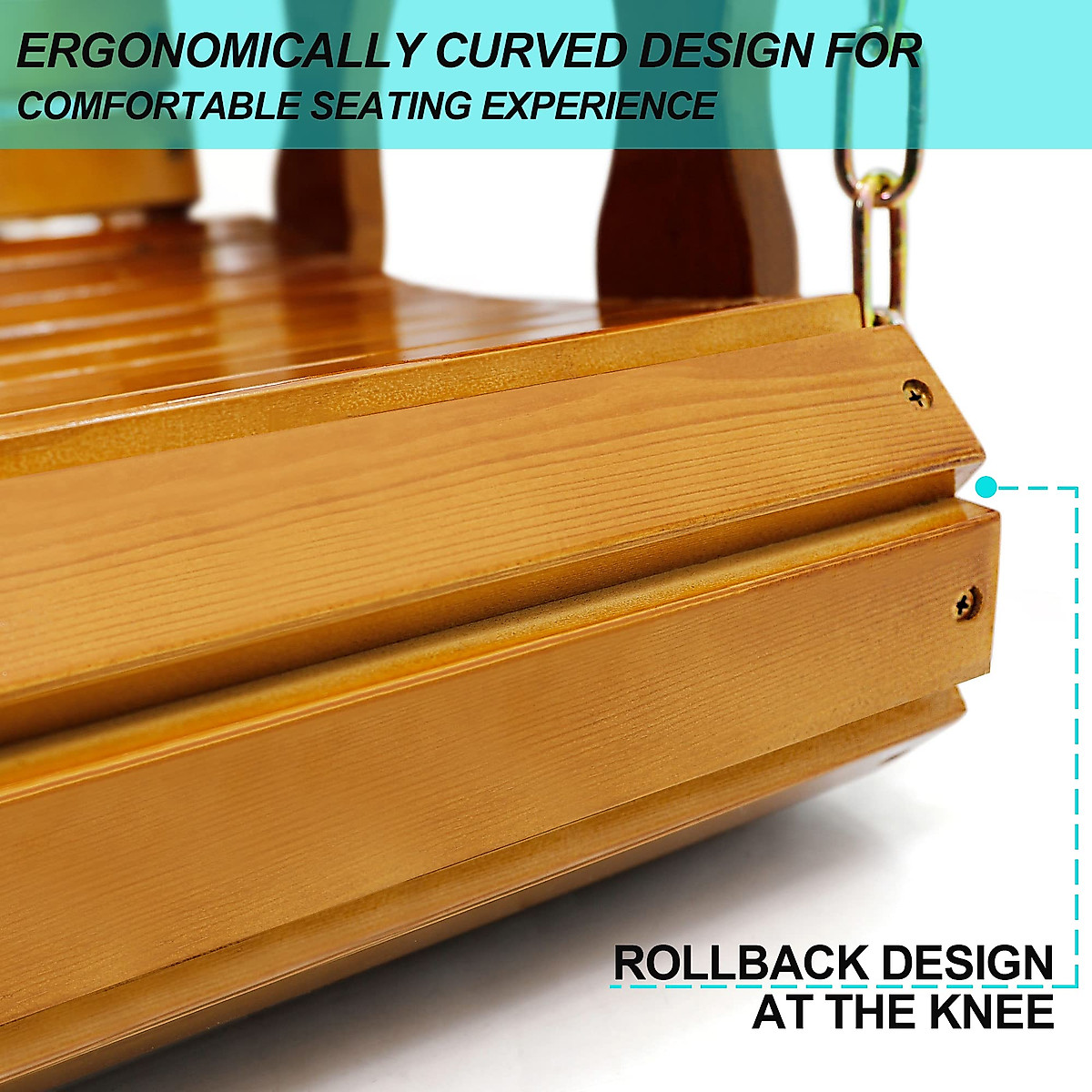 4FT Wooden Porch Swing w/Cupholders,Heavy Duty 800LBS Outdoor Swing Bench w/Chains,Patio Roll Back Swing Chair Bench,Front Porch 2-Person Hanging Bench,for Garden Courtyard Lawn & Balcony Backyard