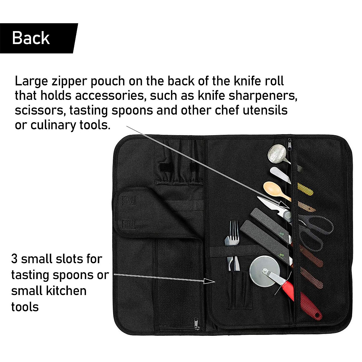 EVERPRIDE Chef Knife Roll Bag Holds 12 Knives – Contains 2 Large Zippered Pockets for Meat Cleavers and Cooking Tools – Durable Knife Case for Chefs and Culinary Students – Includes 2 Knife Guards