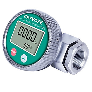 GRYVOZE 1 Inch Digital Diesel Fuel Flow Meter with 3/4 Inch Adapters, EMI Protection, Waterproof, 2.4-26.4 GPM Inline NPT Thread Fuel Meter for Gasoline, Gas Oil, Water, and Other Liquids.