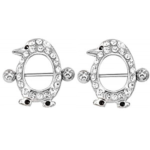 Body Accentz Nipple Ring Bars 14g 5/8'' 25mm high Penguin Shield Holiday Jewelry Piercing 14mm Inner Gap Sold as Pair