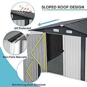 Verano Garden 10x8 FT Outdoor Storage Shed, Galvanized Steel Metal Garden Shed, Double Door W/Lock, Outdoor Storage Tool House for Backyard, Patio, Lawn