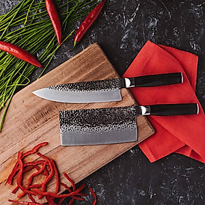 CUISINE::PRO® Damashiro Emperor 6.5 Inch Cleaver Knife - Japanese Cleaver for Precise Cutting - Ergonomic Handle - Hammered Tsuchime-Style Butcher Knife