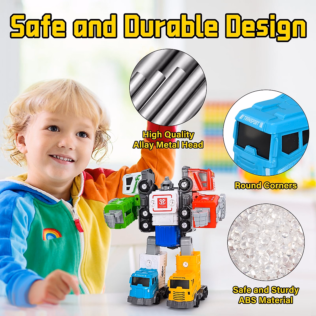 Hiitytin 5-in-1 Vehicles Toy Playset, Transforming Robot Truck Toys for Kids, Metal Transport Truck Vehicles Toys for Boys & Girls Ages 3-8, DIY STEM Building Cars Kit Toddler Toys