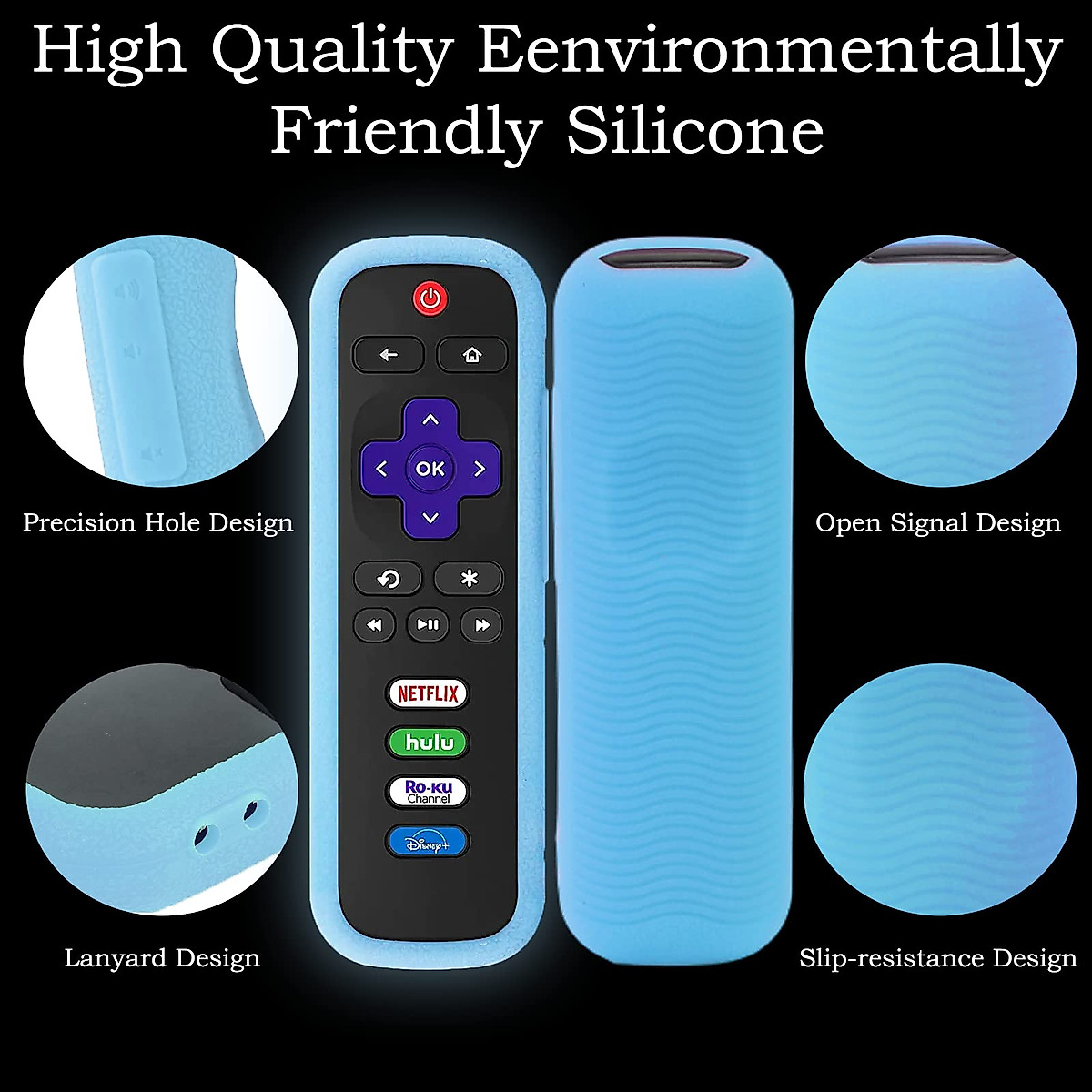 Silicone Protective Controller Sleeve for Roku | TCL Hisense Roku Remote Case Universal for Onn Roku TV Remote Cover with Tracker,Glow in The Dark