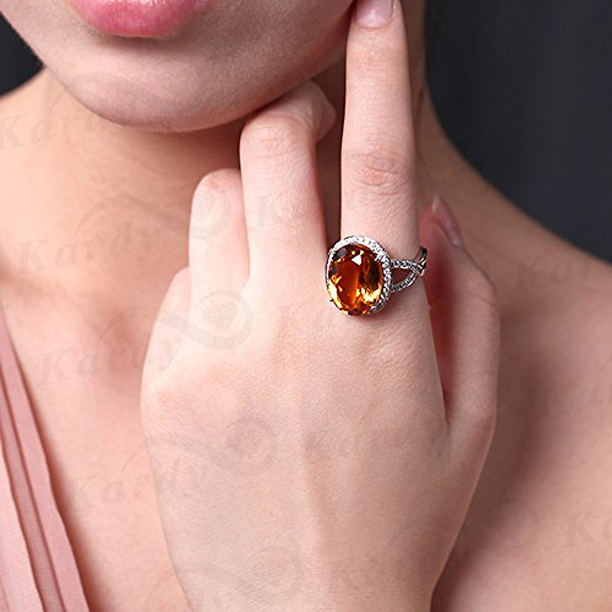 Amazing Citrine Gemstone Diamond Solid 14K White Gold Twist Shank Halo Promise Wedding Engagement Ring Set