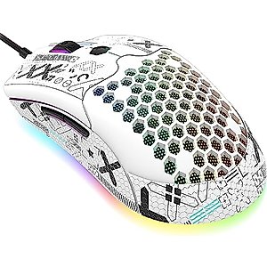 ZIYOU LANG M5 RGB Lightweight Wired Gaming Mouse with 12000 DPI 6 Programmed Buttons,65G Honeycomb Shell,Ultralight Ultraweave Cable,Pixart 3325 Optical Sensor Gamer Mice(White)