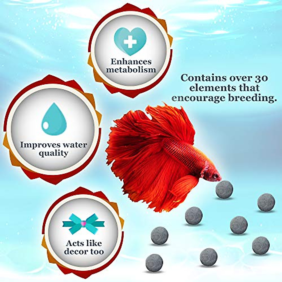 JOR Betta Tourmaline Balls, Crystal Clear Water, Vibrant Energetic Fish, Stabilizes pH, 20 pcs