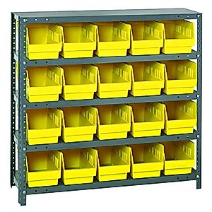 Quantum Storage Systems 1839-204YL Store More Steel Shelving Unit with 6" Shelf Bins, 18" D x 36" W x 39" H, Yellow