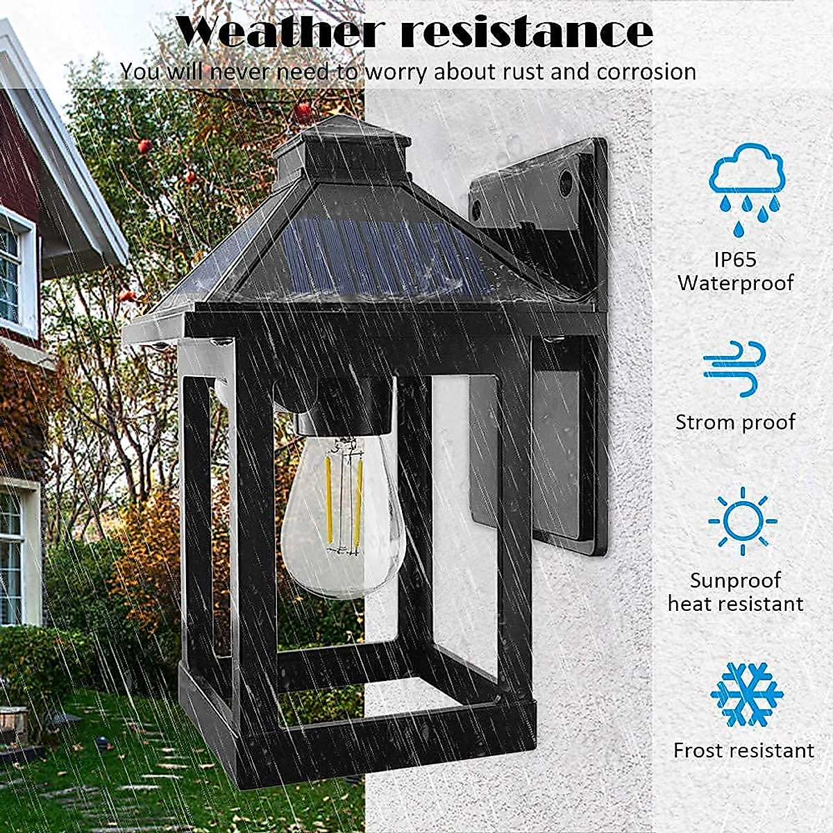 Solar Wall Lanterns Light Outdoor with 3 Modes, GEYUEYA 2 Pack Wireless Solar Motion Sensor LED Wall Sconce Lights Waterproof Warm Lighting Porch Light Fixtures for Patio Porch Garden Yard - No Glass