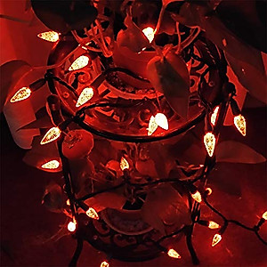 UL Listed 50 Count C6 Led Christmas Lights,C6 Strawberry Lights Bulbs,Outdoor Led String Lights for Garden Patio Trees Decoration,17 Feet Green Wire (Red Color)