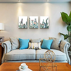Canvas Wall Art for bedroom living room Canvas Prints Artwork bathroom Wall Decor Green plants Succulent cactus flower painting 12" x 16" 3 Pieces modern Framed Ready to hang Office Home Decorations