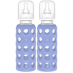 Lifefactory Glass Baby Bottles with Silicone Protection - 2-Pack, 9 oz Bottles, Blueberry
