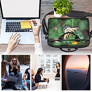 Butterfly Flower Design Laptop Computer Bag Waterproof Shoulder Messenger Bag 13-15 inch Durable Laptop Tote Bag with Shoulder Strap Handle Lightweight Crossbody Briefcase