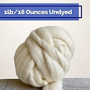 Revolution Fibers Corriedale Wool Roving 1 lb (16 Ounces) for Spinning | Soft Chunky Jumbo Yarn for Arm Knitting Blanket |100% Natural Undyed (Off-White) Wool Yarn Bulk, Felting Core, Carded Stuffing