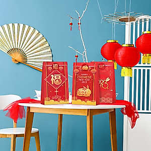 MIMIND 24 Pieces 2023 Happy Chinese New Year Gift Bags Lunar New Year Spring Festival Treat Candy Favor Bags with Round Sticker for Year of The Rabbit Chinese New Year Party Supplies Decors, 6 Design