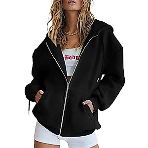PRETTYGARDEN Women's 2023 Zip Up Y2K Hoodies Casual Long Sleeve Sweatshirts Fall Track Jackets With Pockets (Black,Small)