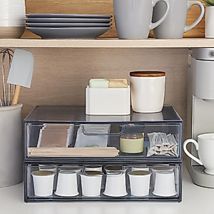 STORi STAX Plastic Stackable Organizer Drawers (Set of 2) Classic Grey | 12.5" Wide | Set Includes Two Open Drawer | Organize Office Desk Accessories & Sort Paper | Made in USA