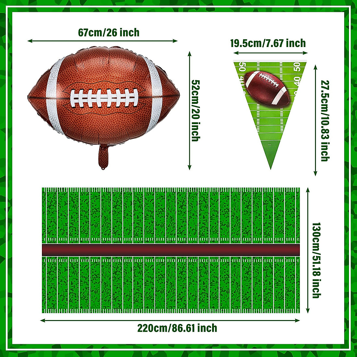 8 Pieces Football Theme Party Disposable Football Tablecloth Plastic Football Banner Football Foil Balloons Set, Football Party Balloons for Birthday Sport Football Themed Party Decoration Supplies