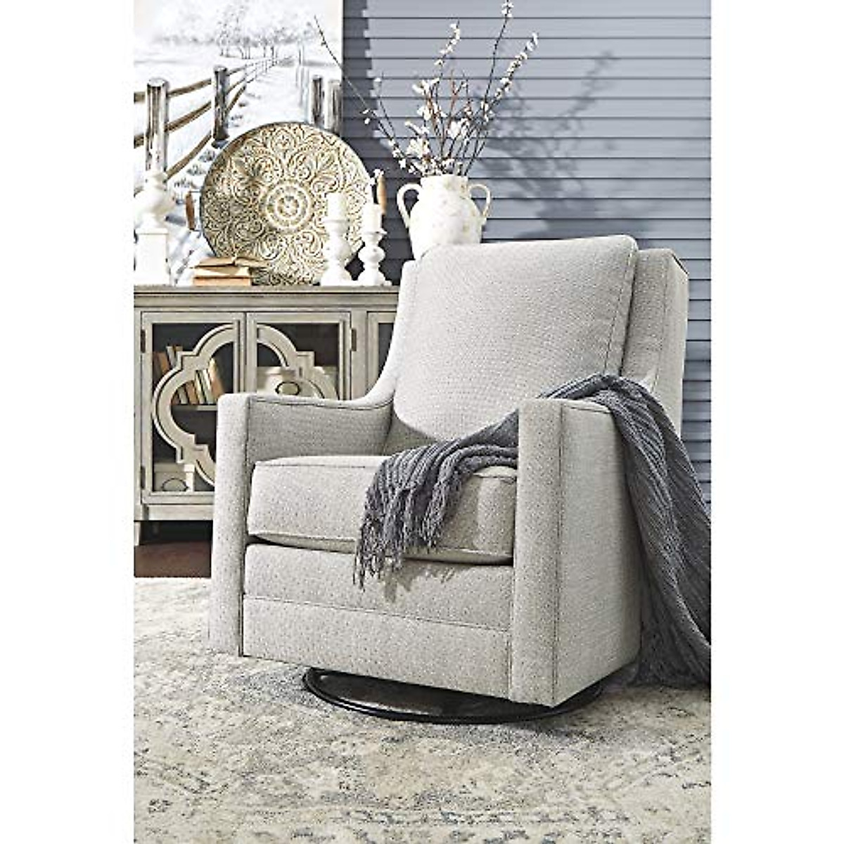 Signature Design by Ashley Kambria Contemporary Swivel Glider Nursery Accent Chair, Gray