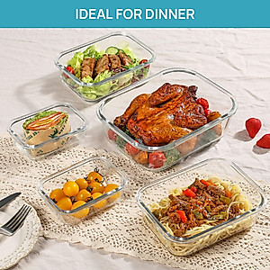 Vtopmart 2.26L/76oz Extra Large Glass Food Storage Containers with Lids, 6 pack Meal Prep Container Set, Airtight Container Bento Boxes with Snap Locking Lids for Microwave, Oven, Freezer, Dishwasher