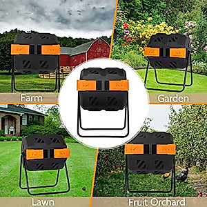 43 Gallon Compost Bin Outdoor Compost Tumbler Outdoor Composting Bin with Dual Chamber Sliding Doors, Tumbling Composter Outdoor, Manual Tiller Composters Tumbling or Rotating Outdoor