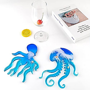 Sea Animal Epoxy Resin Silicone Tray Molds Dolphin Fish Jellyfish Turtle Octopus Whale Serving Board, Platter, Wall Hanging, Coaster with Mini Seashells Starfish Inlay Supplies