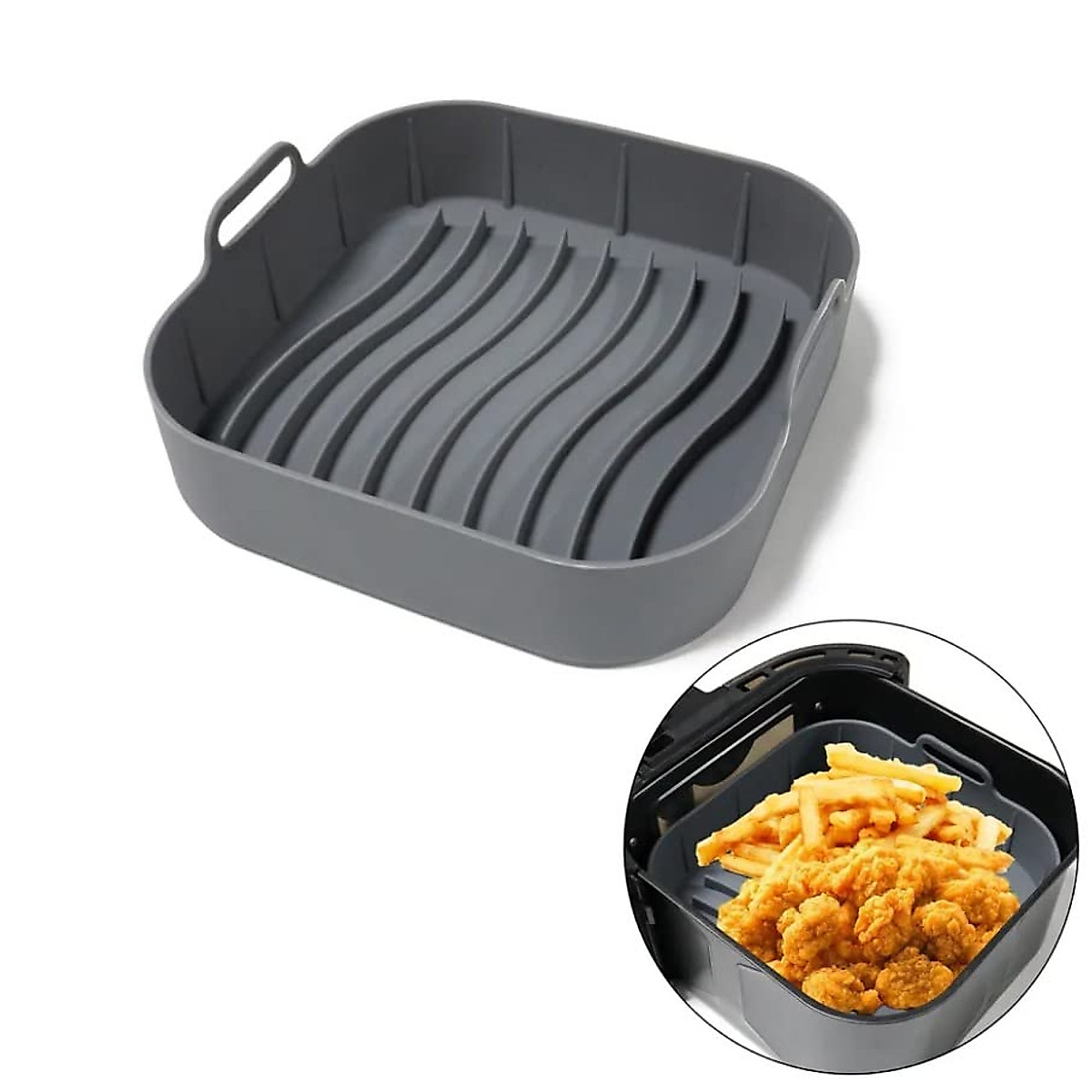 Air Fryer Silicone 2 Pack, Replacement for Paper Liners, 8" x 8" Square Silicone Air Fryer Basket, Silicone Bowl For Air Fryer Oven Accessories, No More Harsh Cleaning