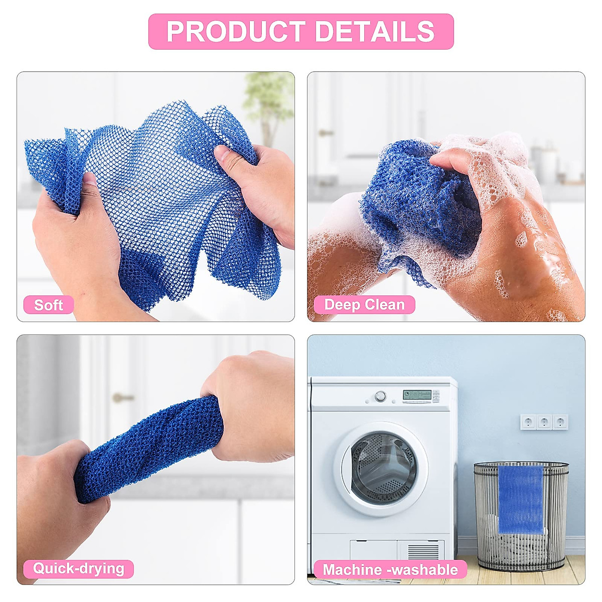 3 Pieces African Net Sponge Long Net Bath Sponge Exfoliating Shower Body Scrubber Back Scrubber Skin Smoother Body Exfoliating Cloth Nylon Bathing Scrubber for Men Women for Daily Use