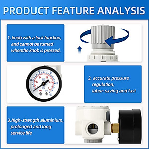 MEANLIN MEASURE 1/4 Inch NPT Air Compressor Regulator with Gauge, 0-150 PSI AR2000 Air Gauge Regulator Inline for Air Compressor and Pneumatic Tools