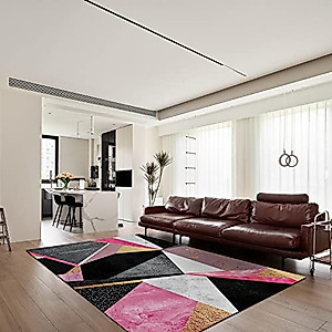 Pink Gray Black Marble Texture Area Carpet, Irregular Geometry Light Luxury Washable Rug, Comfortable Soft Breathable Non-Slip Backing for Living Room Bedroom Study Office Decor3 x 4ft