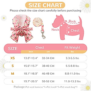 BAEJMJK Dog Harness and Leash Set with Bow Knot No Pull Pet Daisy Floral Harness with D-Ring Soft Mesh Dog Harness Vest Set Escape Proof Princess Puppy Harness for Small Girl Dogs Cats（Pink M）