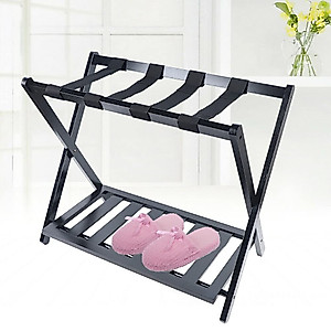 BILPIKOGoo Folding Luggage Rack Wooden Suitcase Luggage Stand for Home Bedroom Hotel with Shelf, Travel Suitcase Holder Shoes Storage Stand