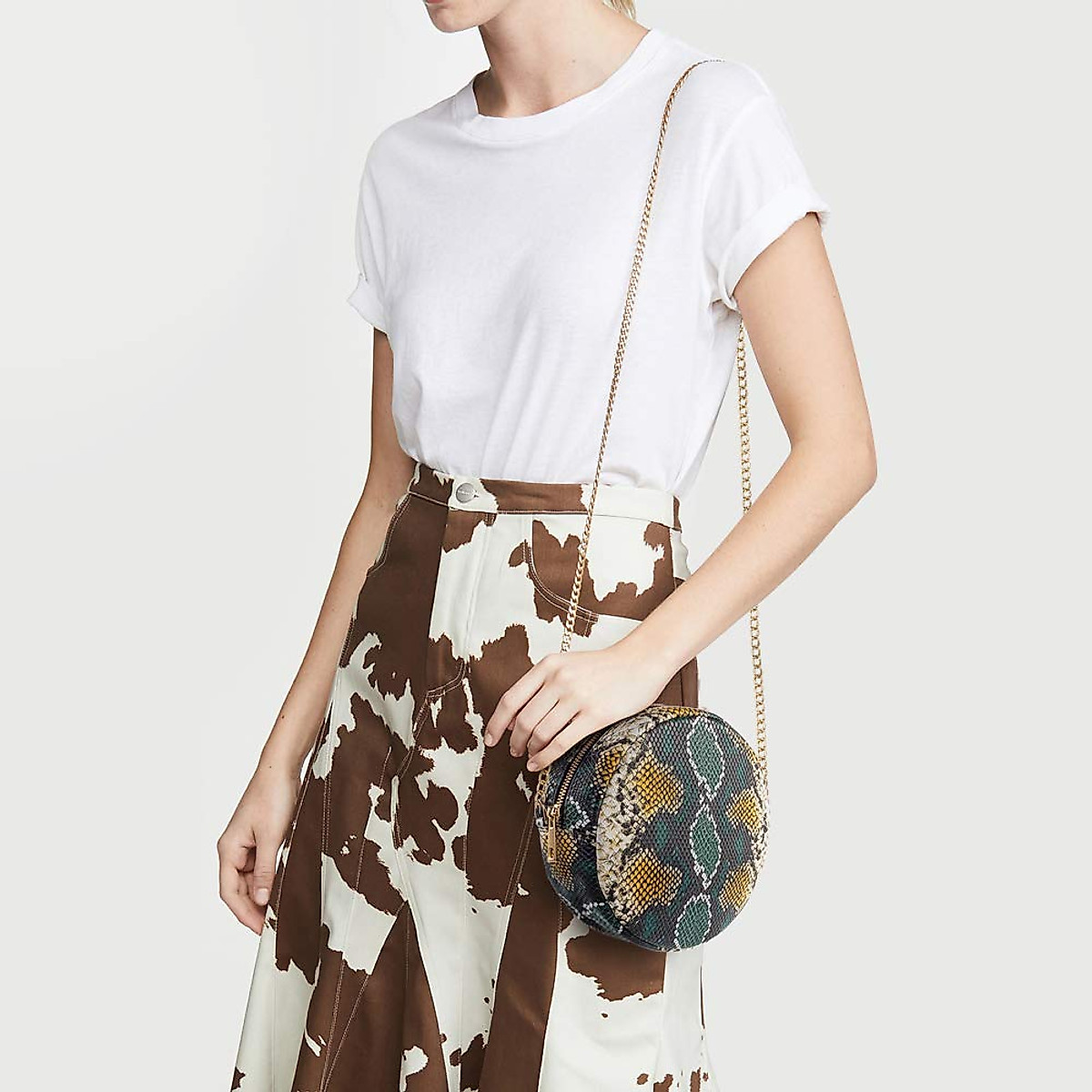 OLIVIABYKY Round Crossbody Bag Snakeskin Shoulder Bag with Chain Strap for Women,Fashion Circle Snakeskin Cellphone Purses Green Mini