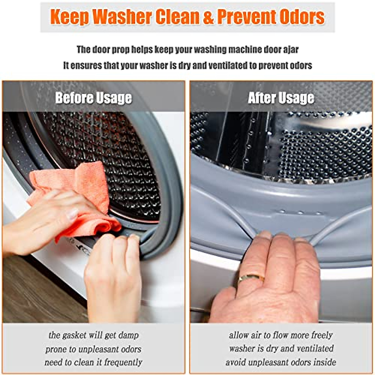 Front Load Washer Door Prop and Stopper - Magnetic Washing Machine Door Holder with 2.6-Inch Magnet Base, Removable Washer Door Stopper Keep Washer Door Open to Prevent Odors (White)