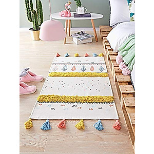 Kingrol 2' x 3' Bright Area Rug, Tufted Cotton Throw Rug with Tassel - Spring Home Decor for Nursery Kitchen Living Room Bedroom Bathroom Laundry Room, Yellow/Beige