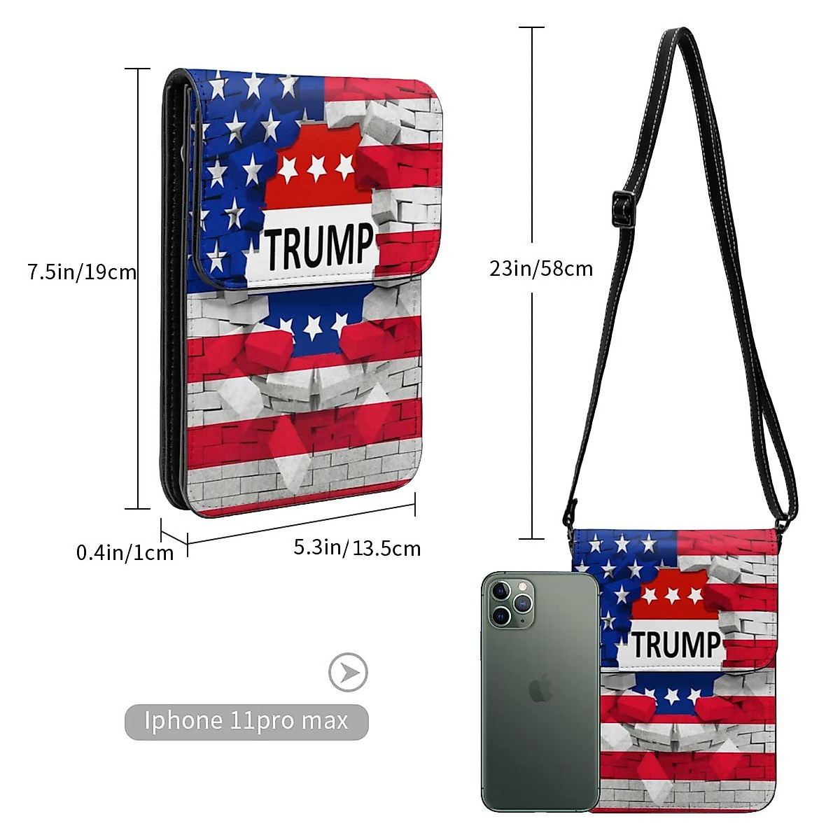 American Flag Trump Cell Phone Purse, DRAYTSO Crossbody Bag Small Leather Shoulder Bag for Women Wallet Sling Bags Handbag with Adjustable Strap